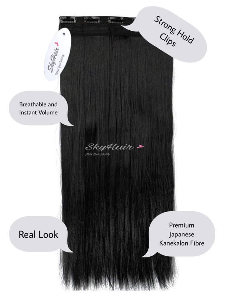 Buy 5 Clips based Straight 26 Inch Black Matte Finish Hair Extensions ...